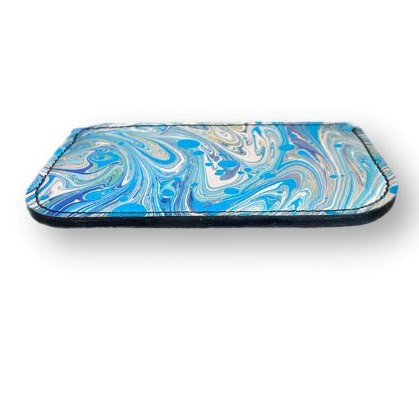 Hand Dipped Ink Art Blue Leather Zipper Pouch Wallet Purse Women's Men ...
