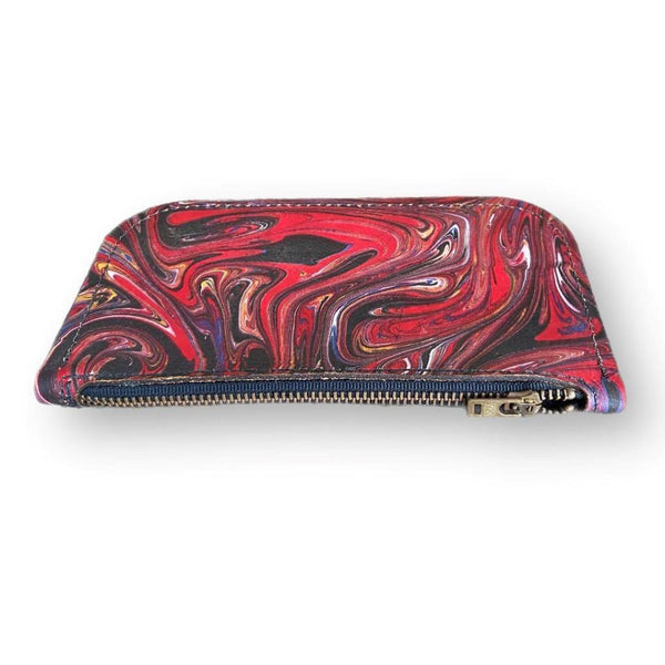 Hand Dipped Ink Art Red Black Leather Zipper Pouch Wallet Purse Women's ...