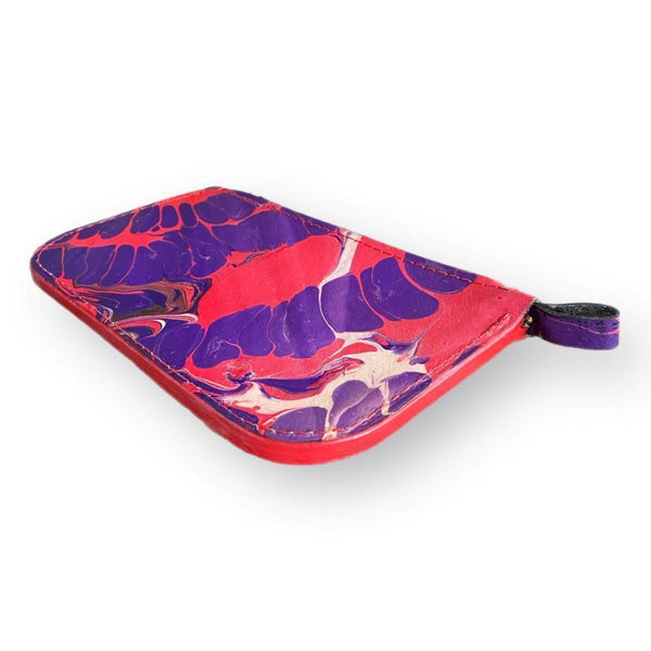 Hand Dipped Ink Art Red Purple Leather Zipper Pouch Wallet Purse Women ...